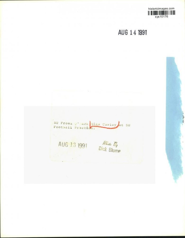 1991 Press Photo Syracuse University football player Mike Cawley at ...