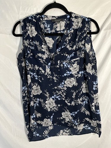 Primark Womens Sleeveless Top Sz 8 Blue Floral V Neck Blouse | eBay