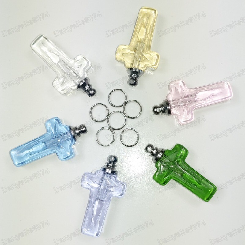 SCREW perfume GLASS VIALS crucifix CROSS BOTTLE vial PENDANT crystal ...