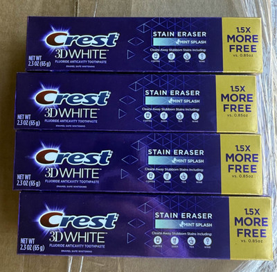Crest 3D White Stain Eraser Mint Splash Fluoride Toothpaste 2.3oz 4pk ...