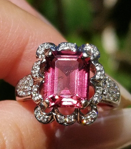 Beautiful Pink Tourmaline Diamond Frame 18k gold ring | eBay