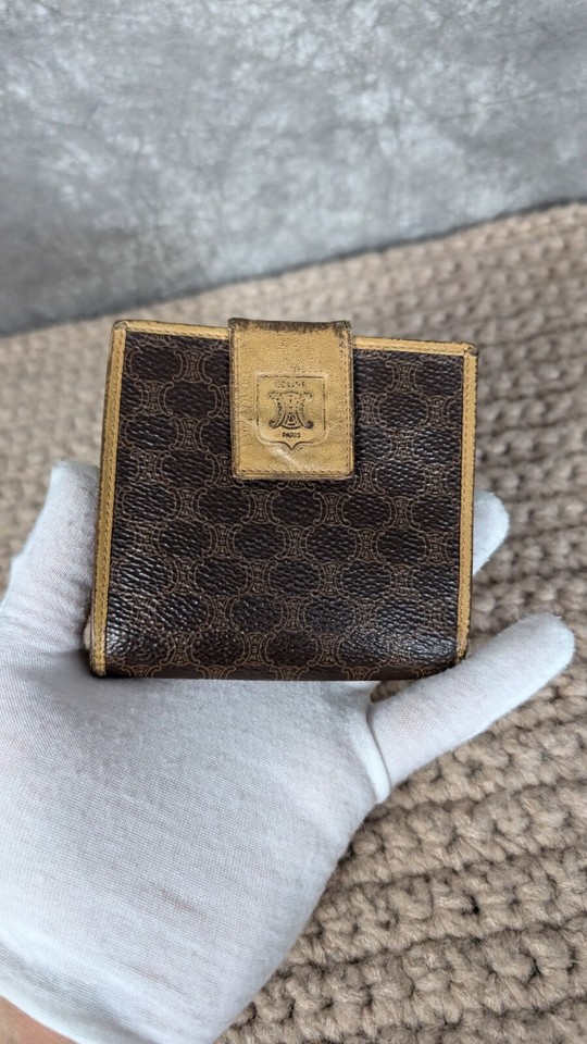 Vintage CELINE Macadam Logo Folding Wallet Leather Brown | eBay