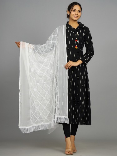 Women's Casual Wear Scarf White Embroidered Sequin Chiffon Dupatta ...