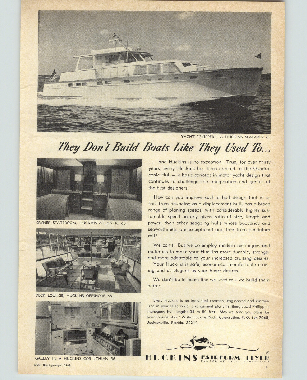 1966 PAPER AD Huckins Fairform Flyer Atlantic 60 56 65 Revel Craft ...