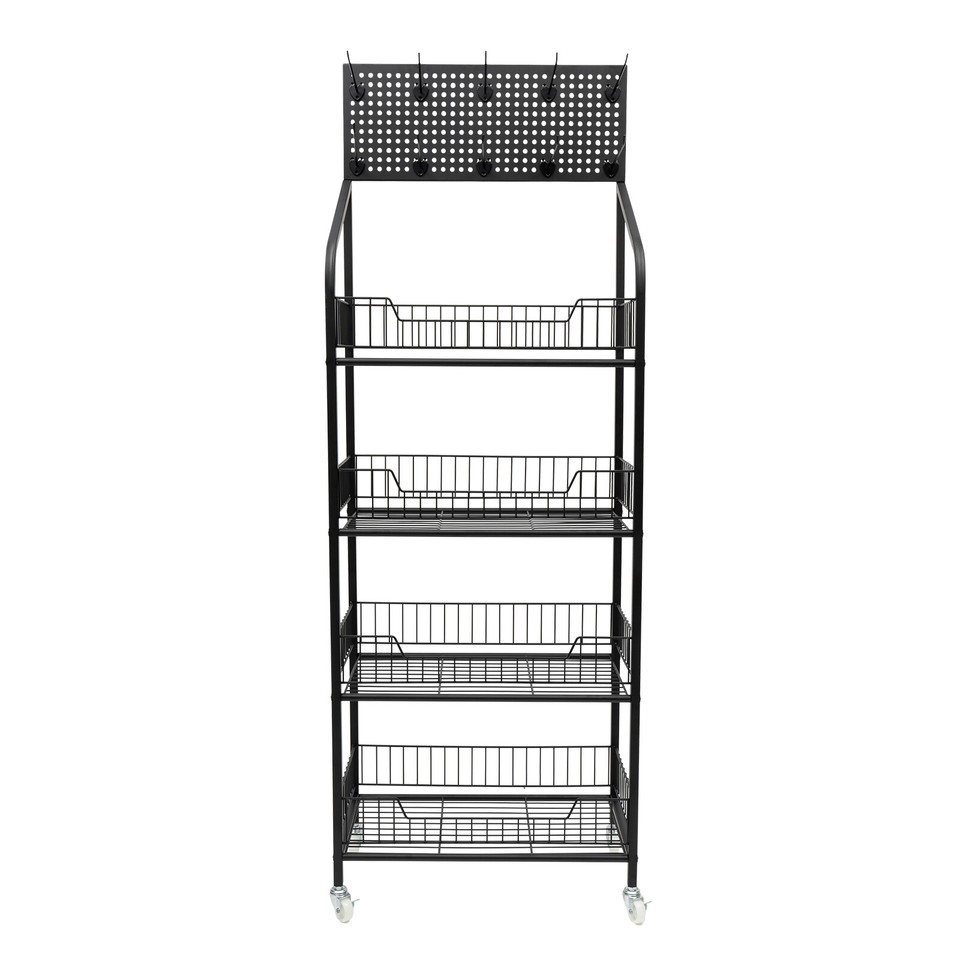 4 Tiers Baskets Adjustable Rolling Display Snack Rack Freestanding ...
