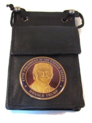 47th PRESIDENT DONALD TRUMP BLACK LEATHER ID / BADGE HOLDER POUCH with ...