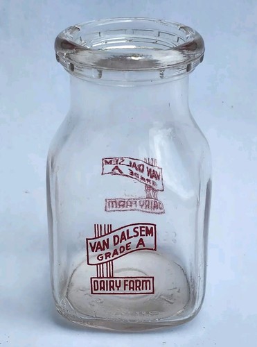 VAN DALSEM DAIRY FARM Grade A HALF PINT GLASS MILK Cream BOTTLE ...