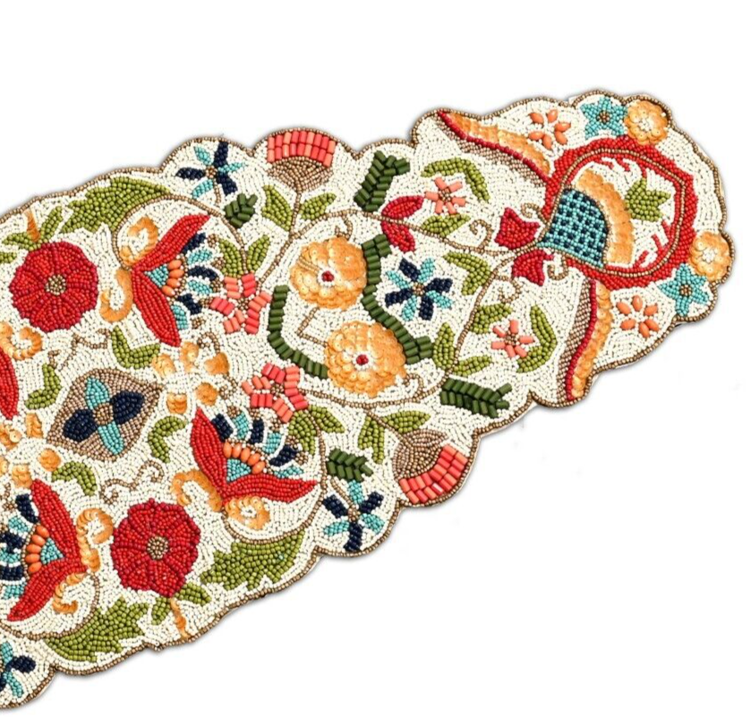 Floral Table Runner Multicolor Beaded Table Runner Spring Tableware ...
