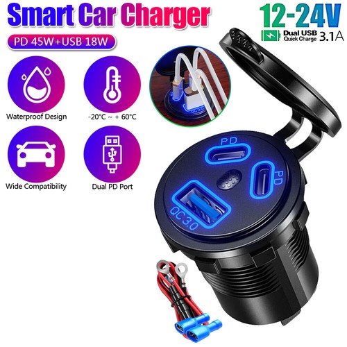 108W 12V Type C USB Outlet 45W PD and 18W QC3.0 Quick Car Charger ...
