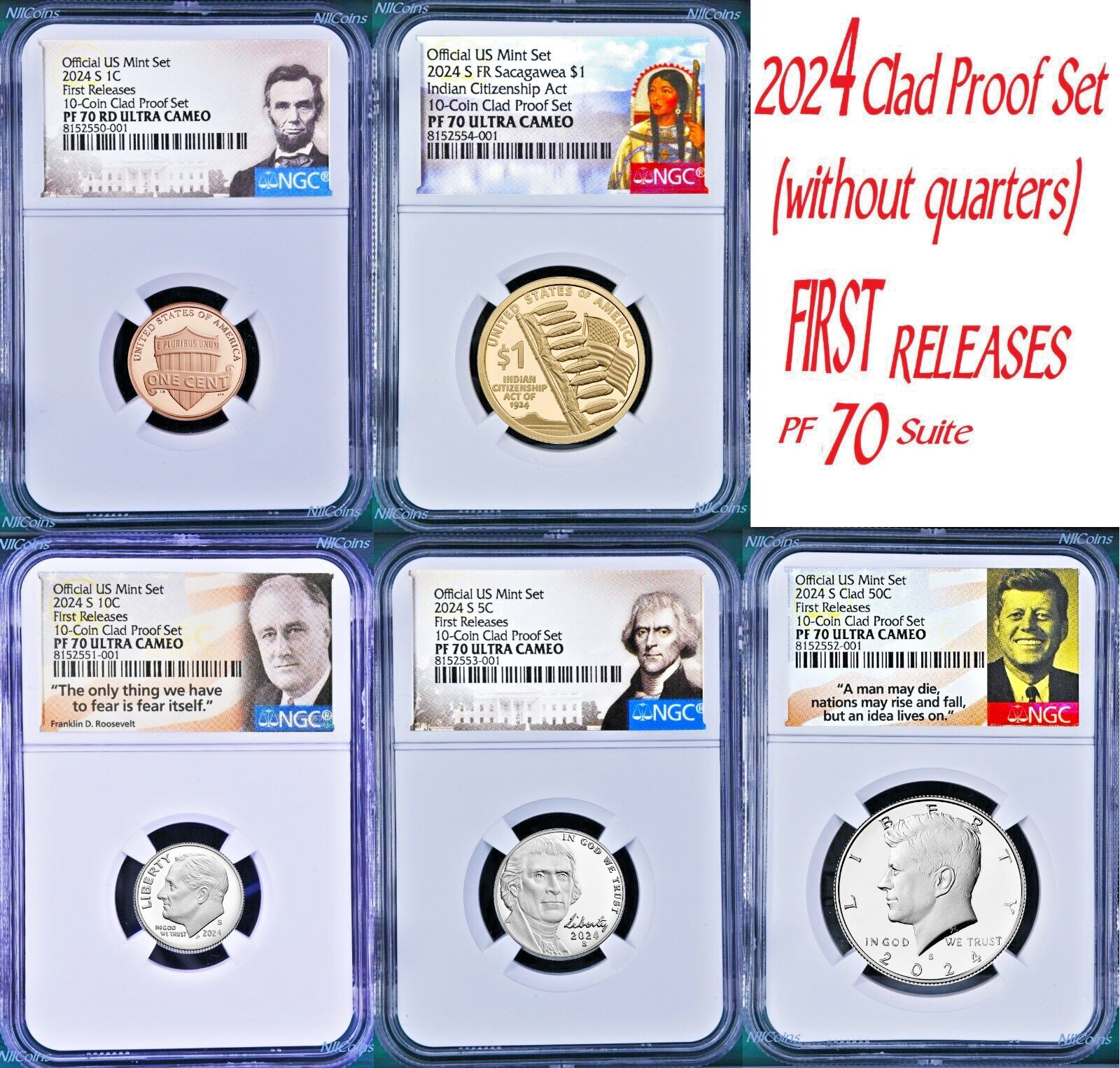 2024 US Mint 5 Coin Clad Proof SET Dime Cent | Grelly UK