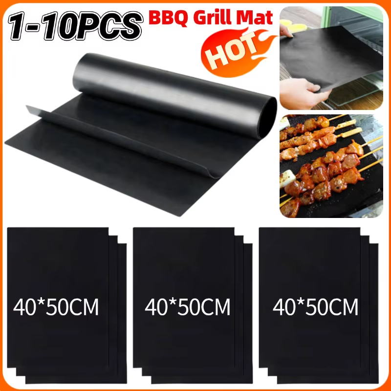 1-10PCS Non-Stick BBQ Grill Mat Reusable Heat Resistant Oven Liner ...