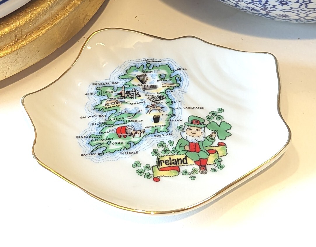 Map Of Ireland Porcelain Trinket Dish Leprechaun Shamrock St. Patrick's ...