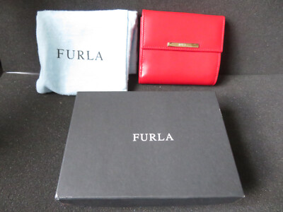 Leather Furla Bifold Wallet Multi Pocket Gusset Change Purse Deep Red ...