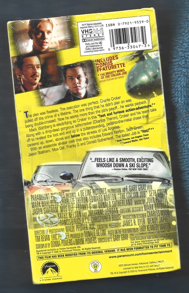 Factory Sealed VHS-The Italian Job-Mark Wahlberg, Charlize Theron ...