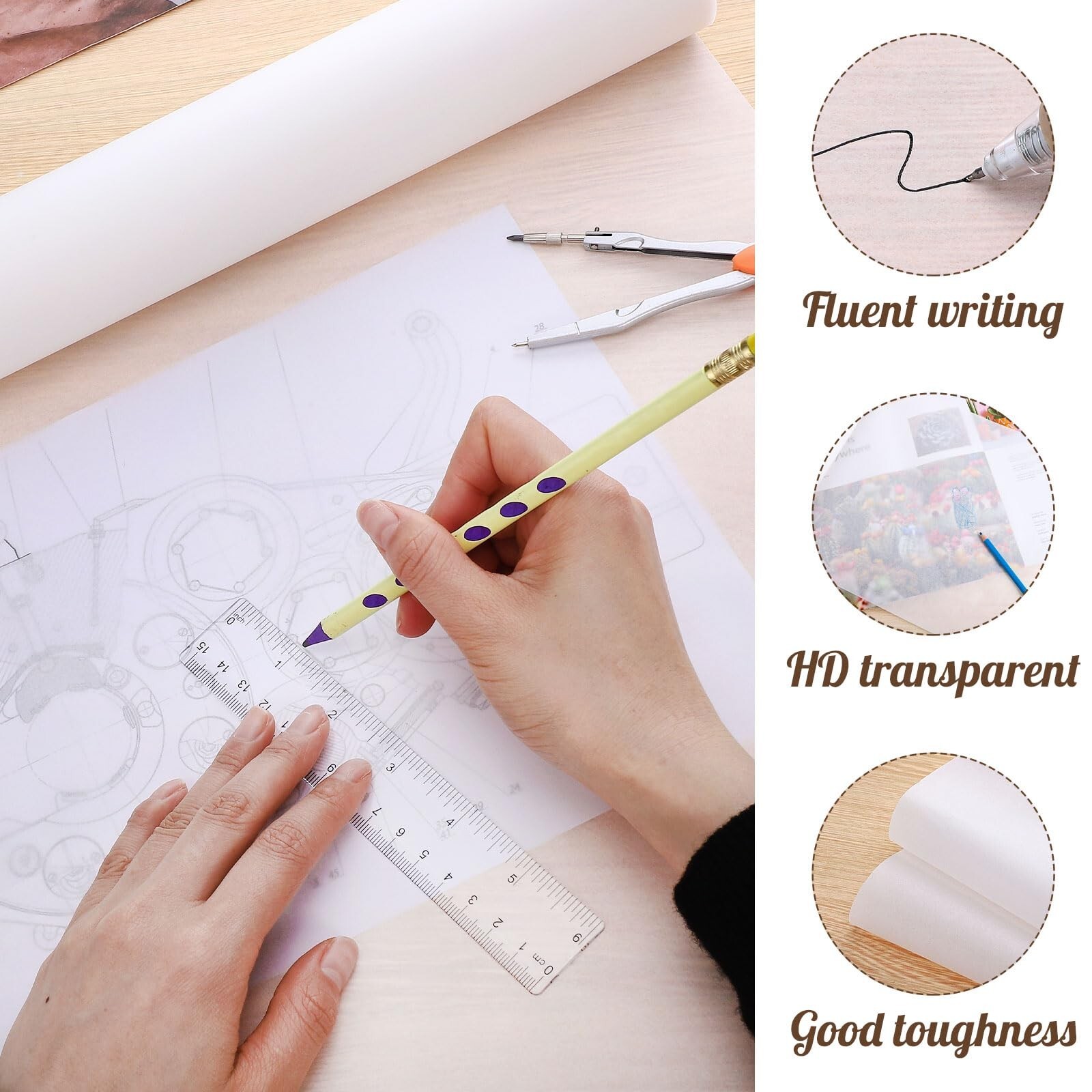 Tracing Paper Roll 12in x 25yd, White Trace Paper Pattern Paper ...