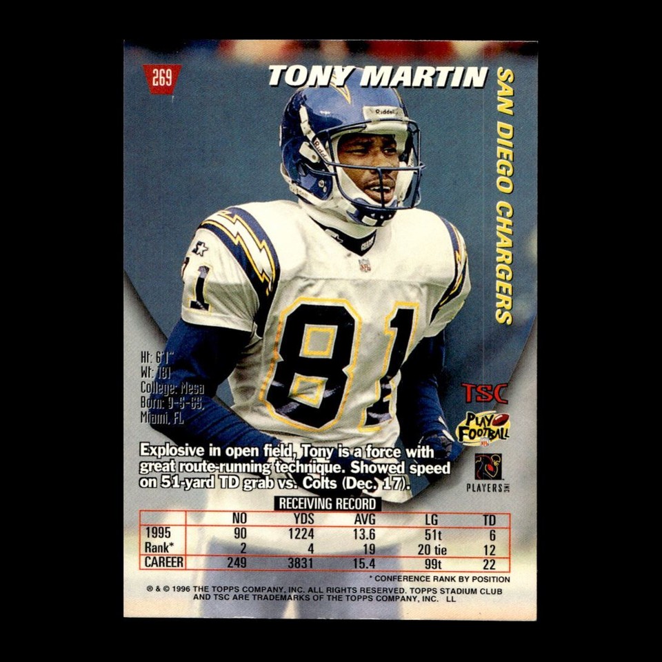 Tony Martin 1996 Stadium Club San Diego Chargers #269 R329B 65 | eBay