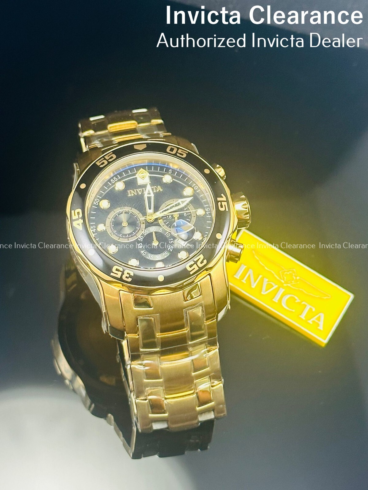 Invicta Men's Pro Diver SCUBA Black Dial Quartz 18k Gold Plated Steel ...