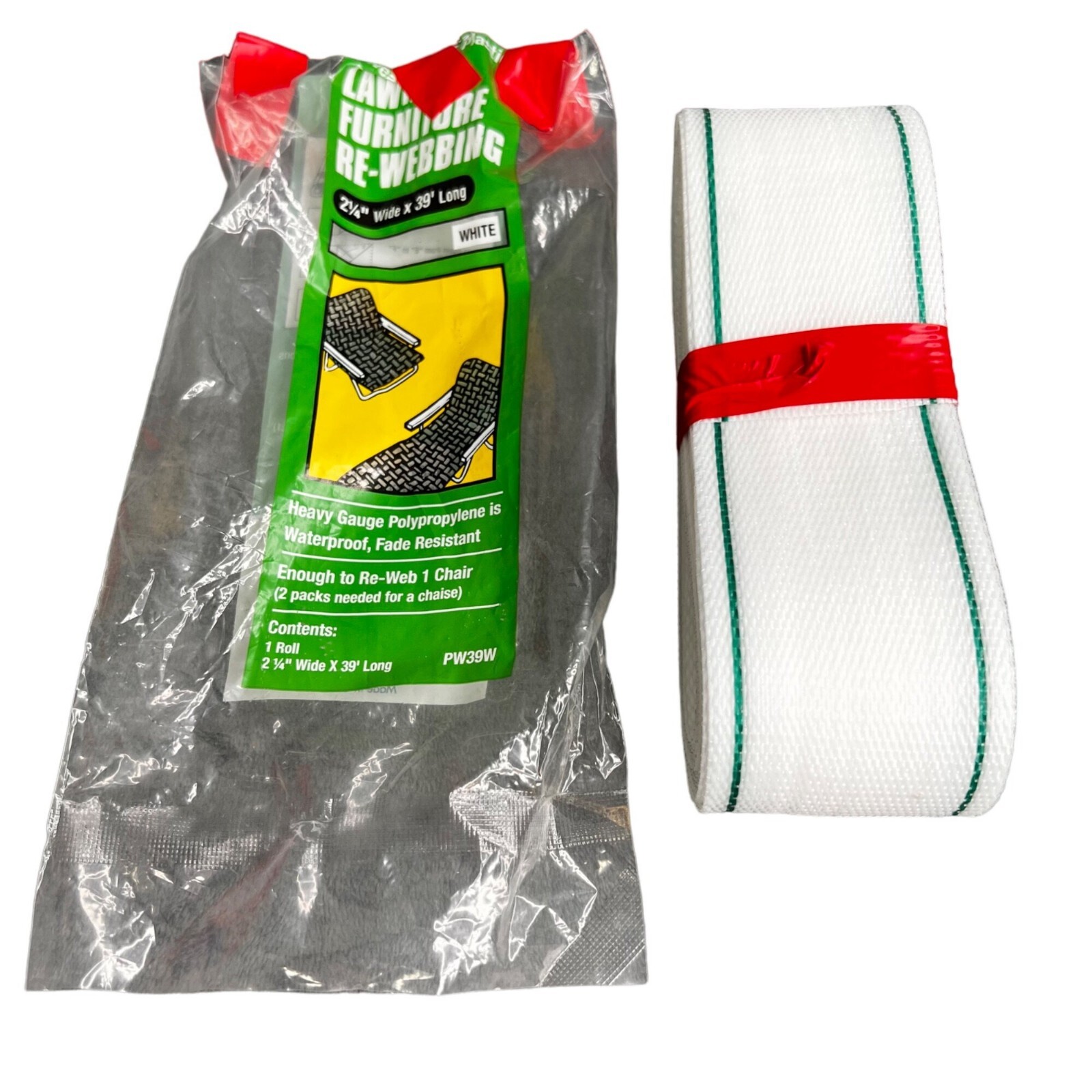 Lawn Chair Furniture Rewebbing Webbing Roll White Thin Green Stripe 26 ...