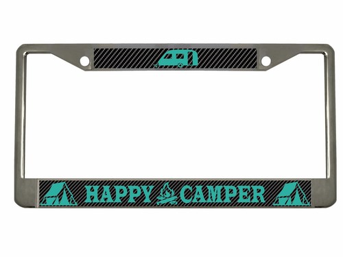 Adventure License Plate Frame Car Tag Holder Happy Camper (Carbon) | eBay