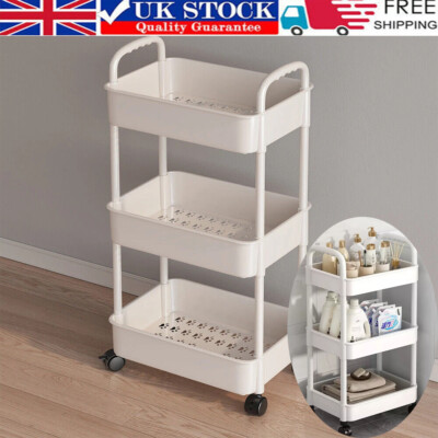 White 3Tier Storage Trolley Cart on Wheels Kitchen Bathroom Laundry ...