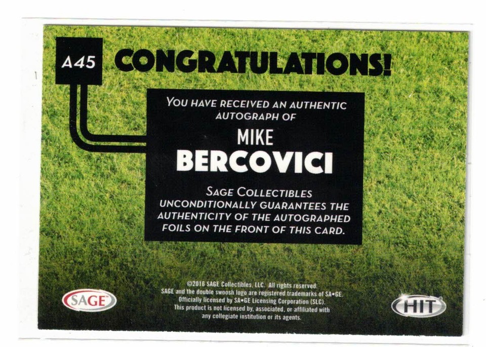 2016 Sage Hit Mike Bercovici RC Auto, Card A45 | eBay