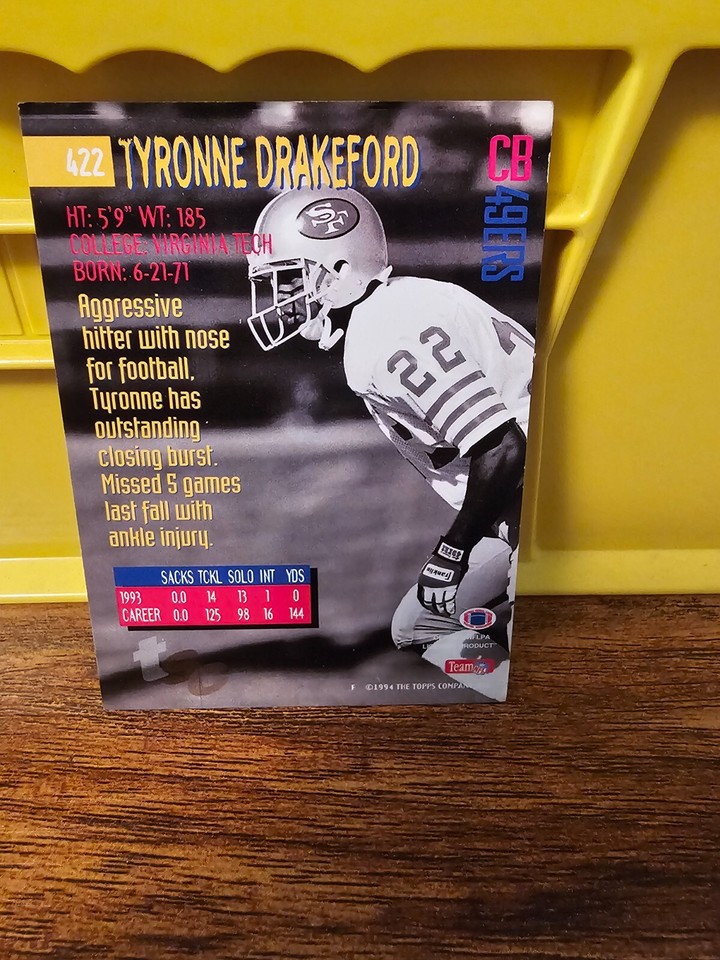 1994 Topps Stadium Club Football - #422 Tyronne Drakeford | eBay