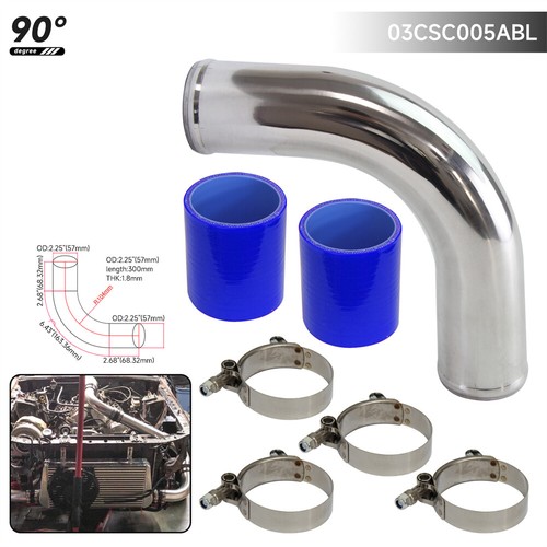 57mm 2.25" inch 90 Degree Aluminum Turbo Pipe Piping Tube + Silicone ...