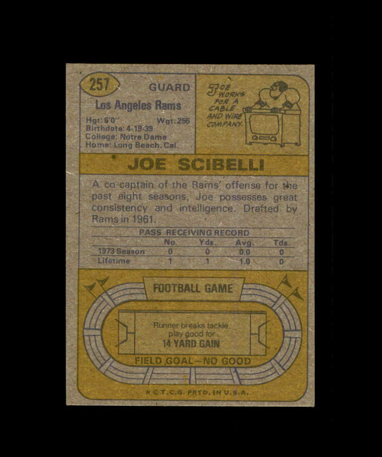 1974 TOPPS FOOTBALL CARD LOS ANGELES RAMS #257 JOE SCIBELLI NR.MINT ...