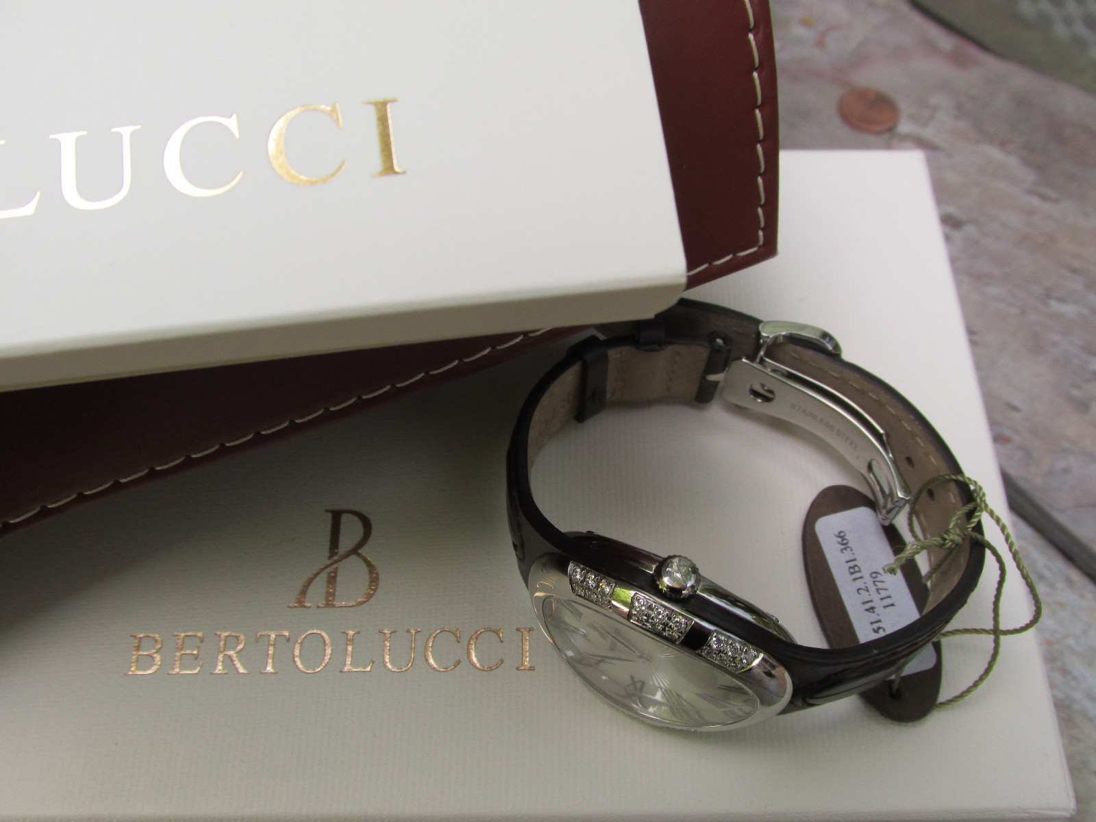 Bertolucci Serena Garbo Diamond Stainless Steel Brown Leather Strap Mop ...