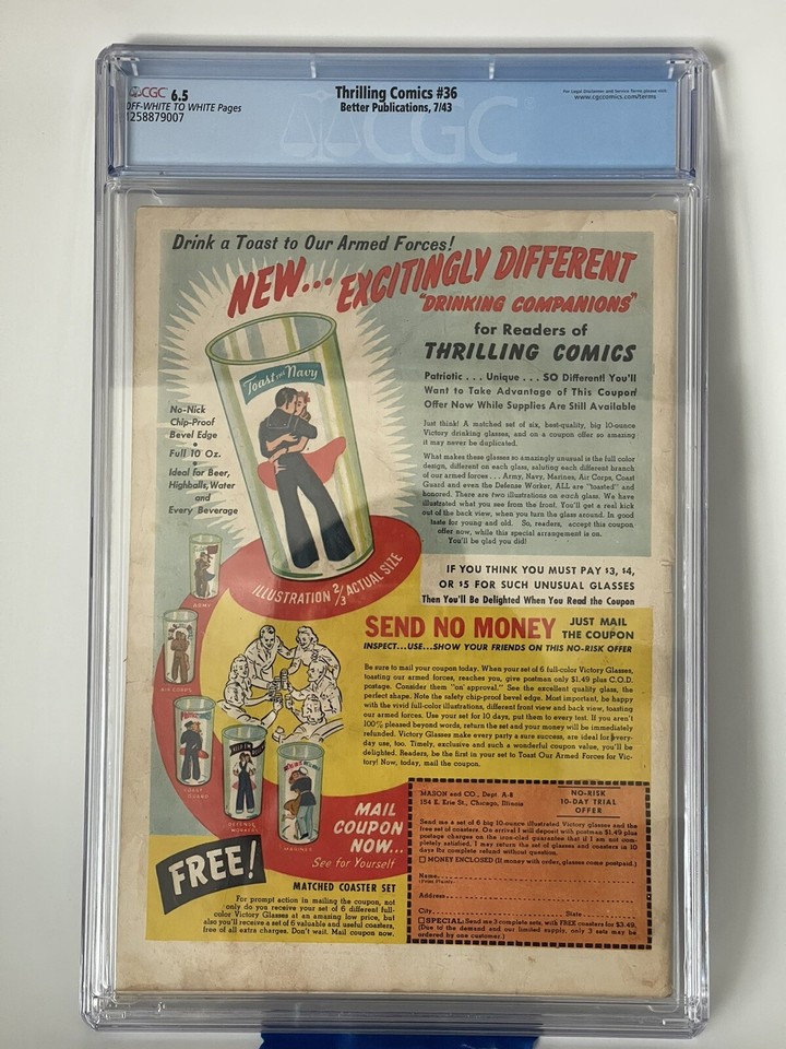 Thrilling Comics 36 CGC 6.5 July 1943 Bob Oksner Commando Cubs WW2 ...
