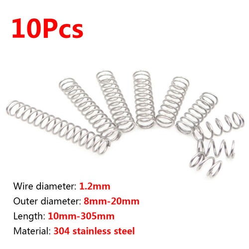 10Pcs Wire Dia 1.2mm OD 8mm-20mm Stainless Compression Springs Length ...