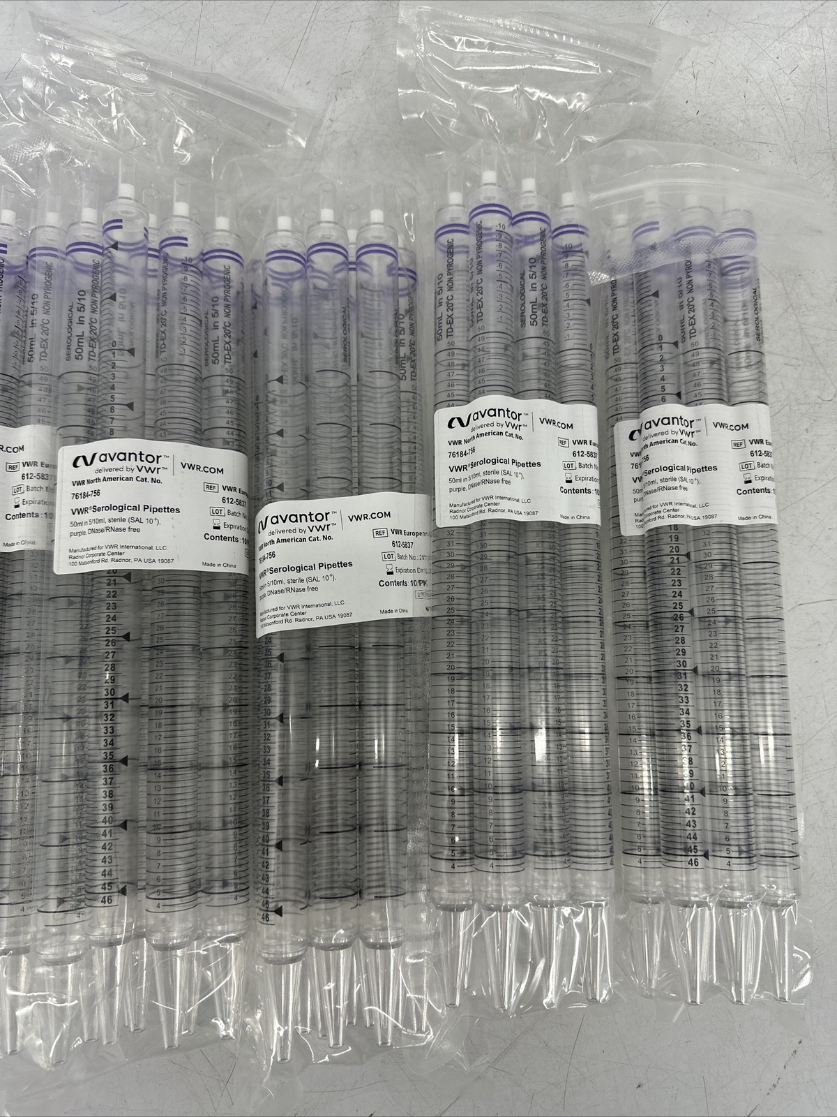 LOT OF 70 VWR Avantor 76184-756 Serological Pipettes 50mL in 5/10mL ...