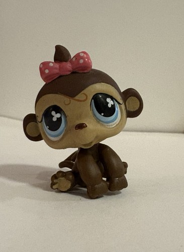 Littlest Pet Shop LPS Baby Monkey Girl With Bow Brown, Blue Eyes Hasbro ...