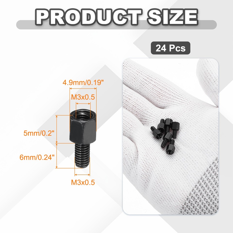 M3x5mm+6mm Male-Female Hex Standoff, 24pcs Carbon Steel PCB Standoffs ...