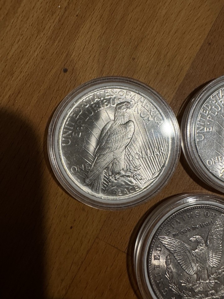 US Silver Dollar Lot Of 3 Peace & Morgan BU MS+ Coins Full Original ...
