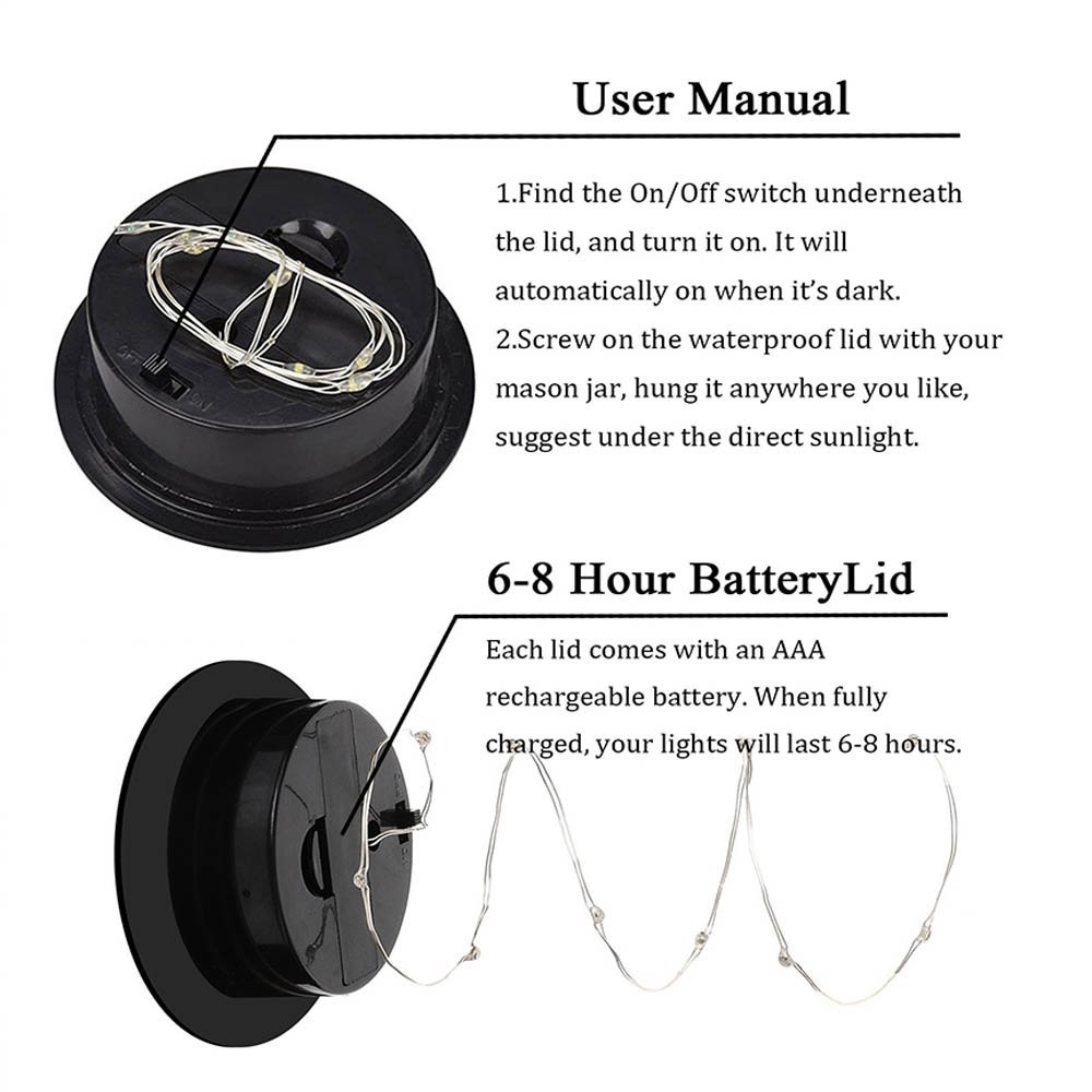 6 Pack Mason Jar Lights, 20 LED Solar Multi-Colored Fairy String Lights ...