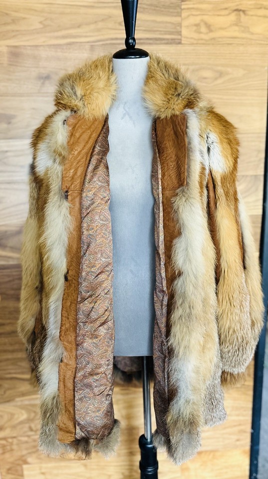 GORGEOUS GENUINE FLUFFY RED FOX FUR COAT LUXURY LEATHER JACKET ...