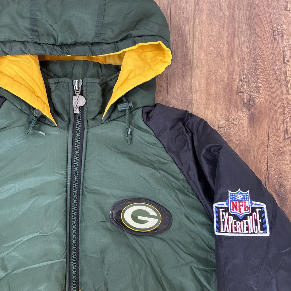 Vtg 90s Green Bay Packers NFL Football Hooded Puffer Jacket Mens XL Pro ...