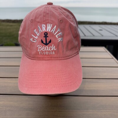 Clearwater Beach Florida in White on washed out Pink Hat Cap w Navy ...