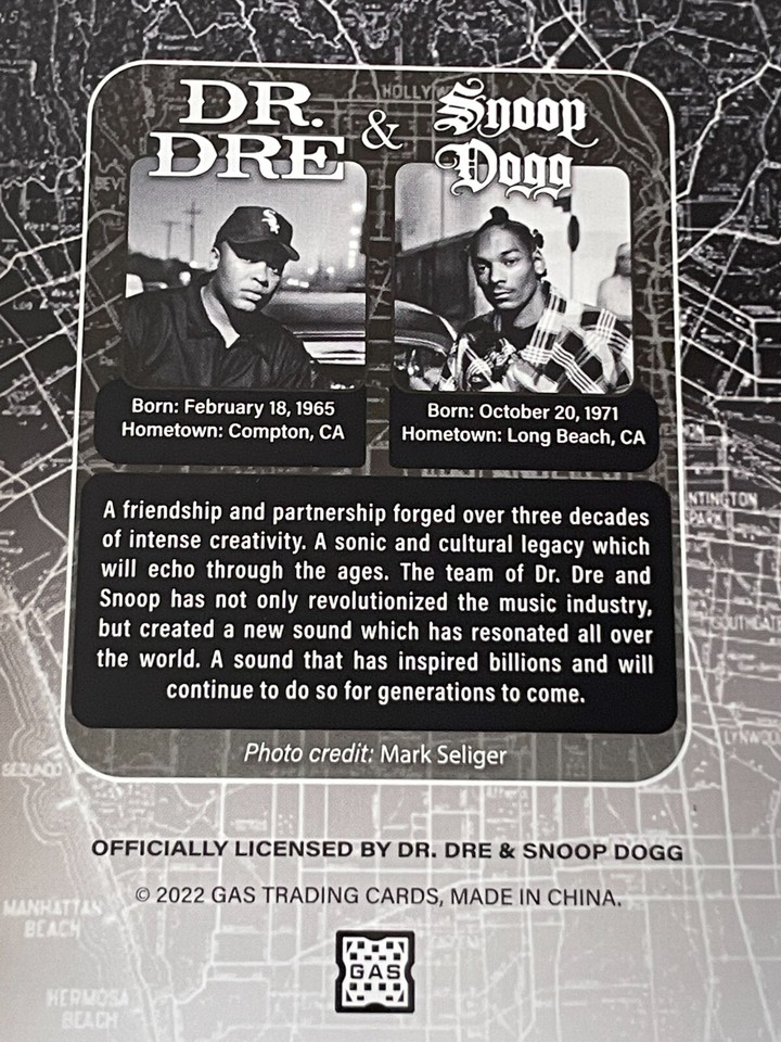 2022 GAS Trading Card DR DRE & SNOOP DOGGY DOGG Chronic PSA 9 Hip Hop ...