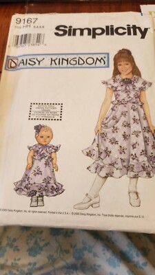 Daisy Kingdom Simplicity 9167 Girls Sizes 3,4,5,6 &18 Inch Doll Pattern ...