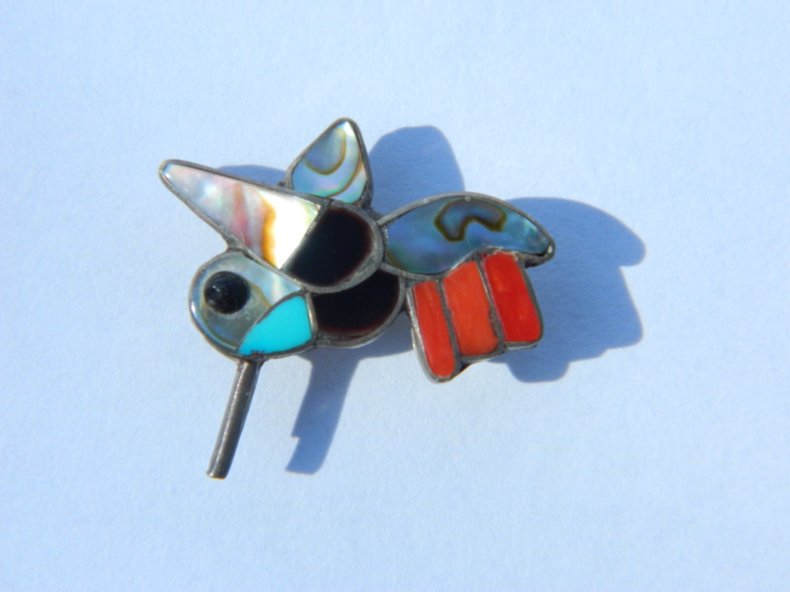 Small Zuni Native American Indian Inlay On Sterling Gem 3601