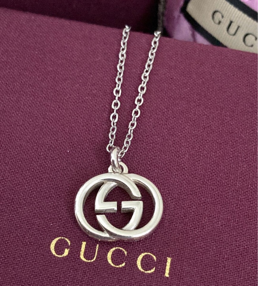 Immediate decision shipping GUCCI Gucci interlocking G GG logo necklace ...