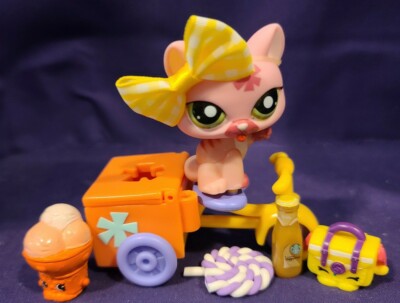 Authentic Littlest Pet Shop LPS CAT #1846 Bike Pink Flower Licking ...