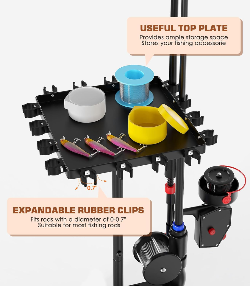 360° Rotating Fishing Rod Holder - Metal Rack for 16 Rods & Gear ...