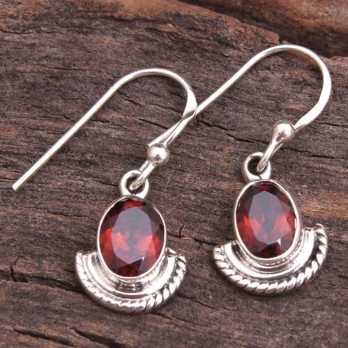 Sterling 925 Silver Faceted Garnet Oval Handmade Dangle Women Earrings ...