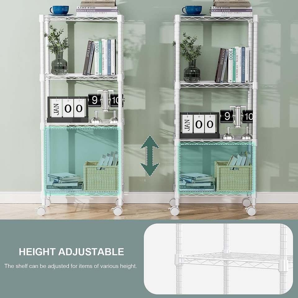 4 Shelf Wire Shelving Rolling Laundry Room Storage Metal Shelves Rack ...