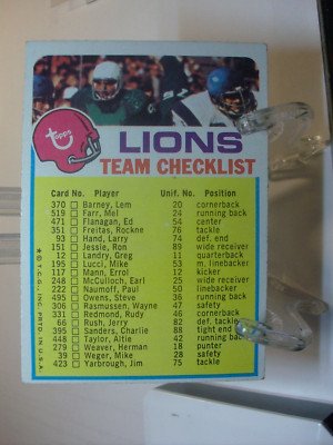 1973 Topps Team Checklists Football One asterisk (*) Detroit Lions ...