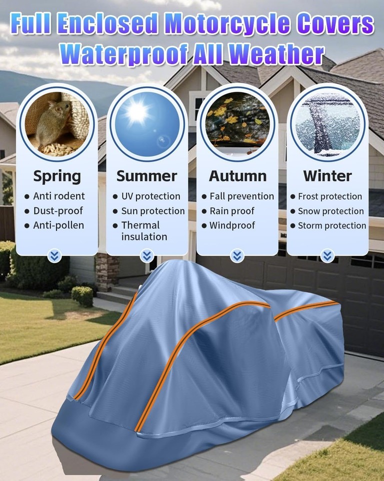 96" XXL Waterproof Full Enclosed Motorcycle Cover – Reflective, All ...