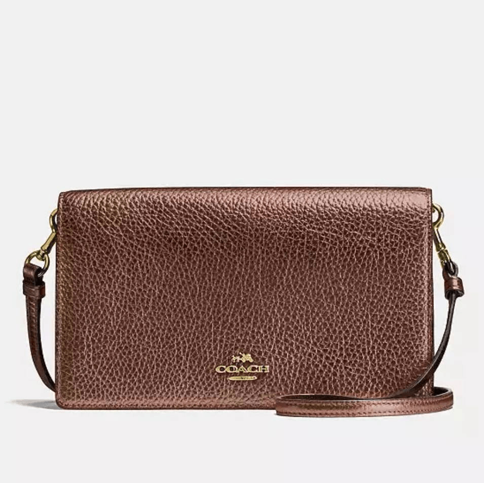 Coach Hayden Metallic Leather Foldover Crossbody Clut… - Gem